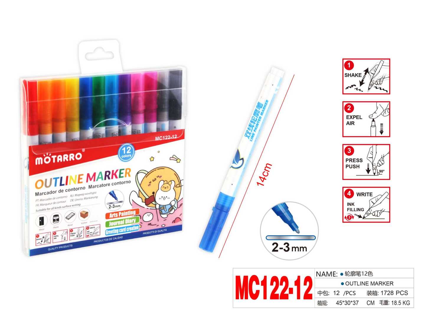 Set of 12 Colored Outline Marker 2-3mm – MOTARRO Online