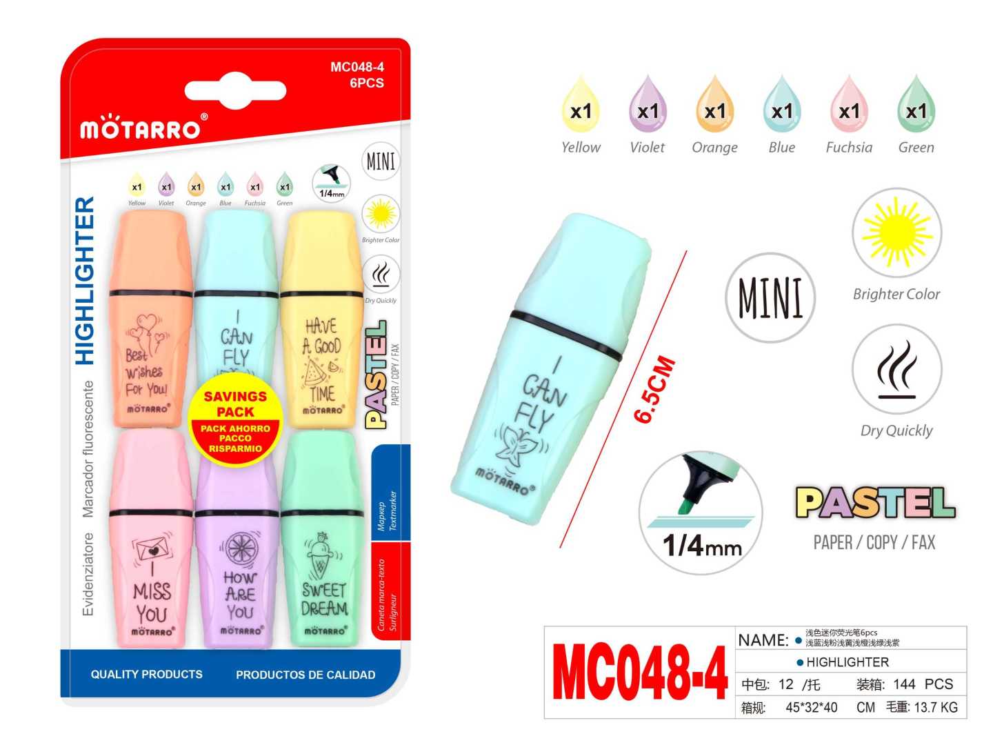 Mini Highlighter Assorted Colors 1/4MM 6pcs – MOTARRO Online