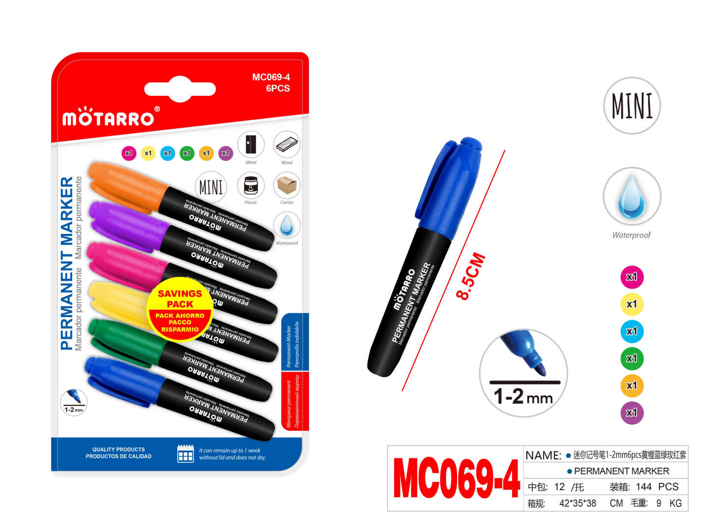Mini Permanent Marker Assorteed 1-2mm 6pcs – MOTARRO Online